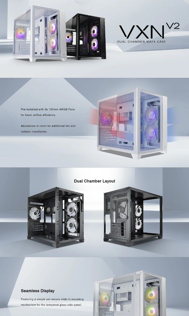 Tecware VXN V2 White TG ARGB Tempered Glass Compact Dual Chamber Rear ...