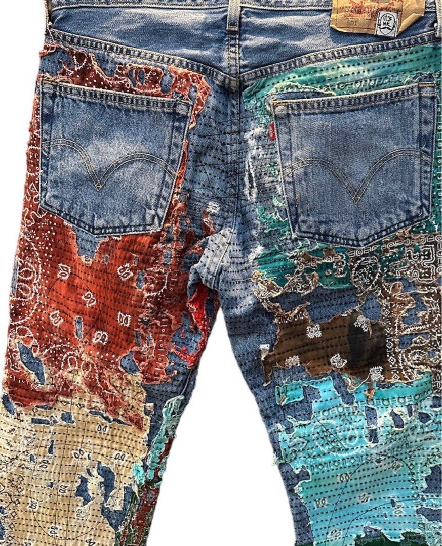 Vintage Custom Levis 501 jeans Boro Sashiko Style Denim, Men's Fashion ...
