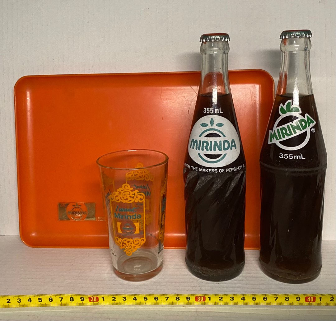 vintage Mirinda serving tray , glass and 2 355ml bottles, Furniture ...