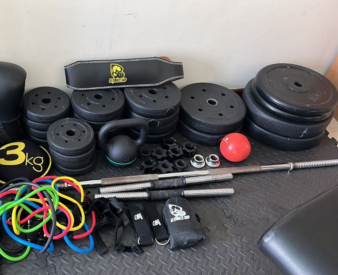 Weights, gym set up, Sports Equipment, Exercise & Fitness, Weights & Dumbbells on Carousell