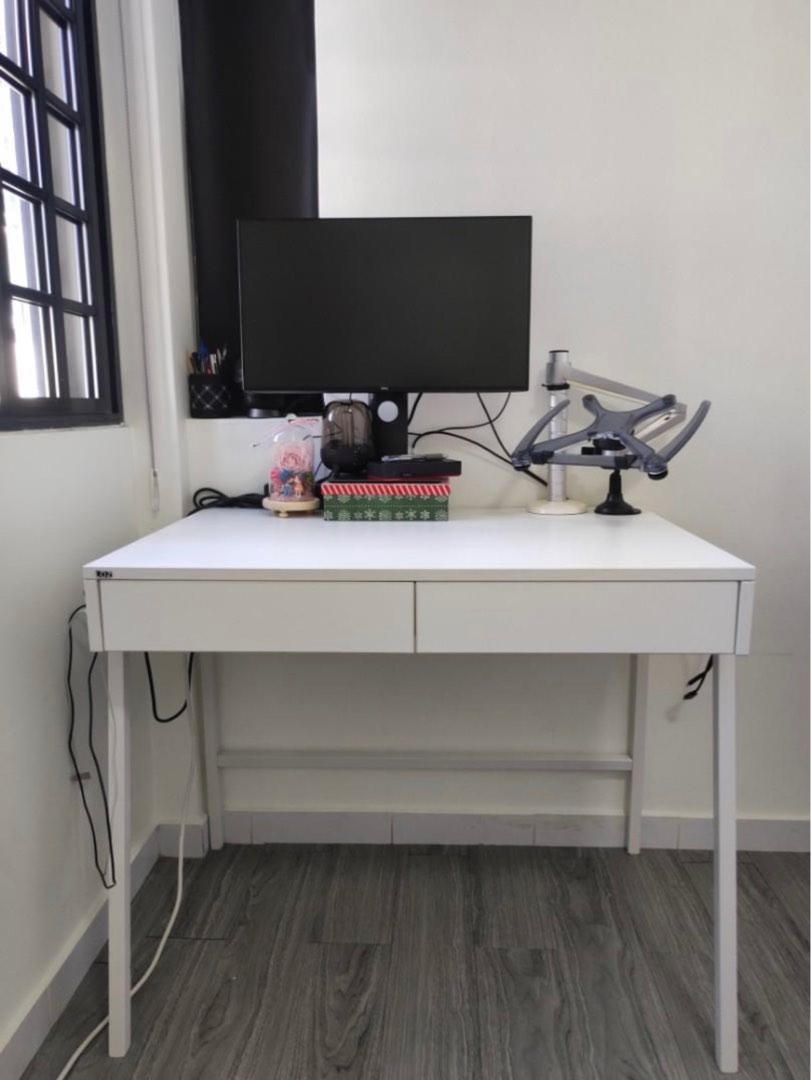 White Study/work table desk (with 2 drawers), Furniture & Home Living ...