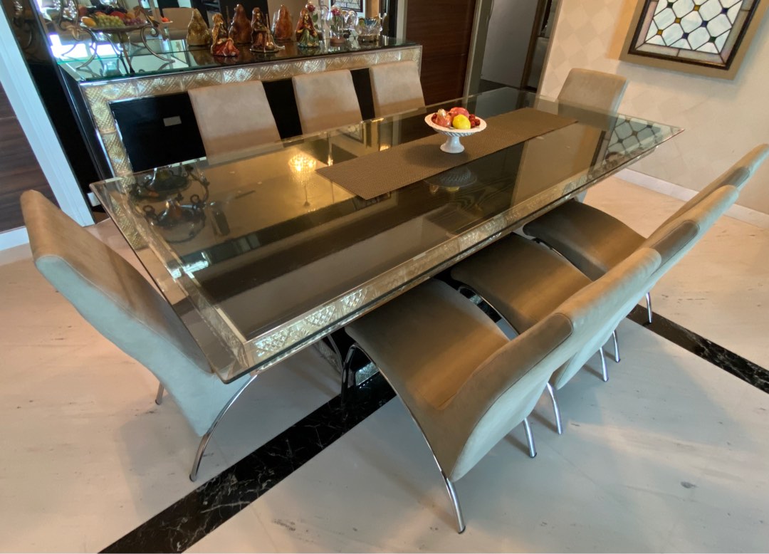 Wood and Crystal 8 seater dining table, Furniture & Home Living ...
