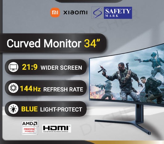 Xiaomi Curved Gaming Monitor Mi Surface 34 21:9 Gaming WQHD 2K (3440 x ...