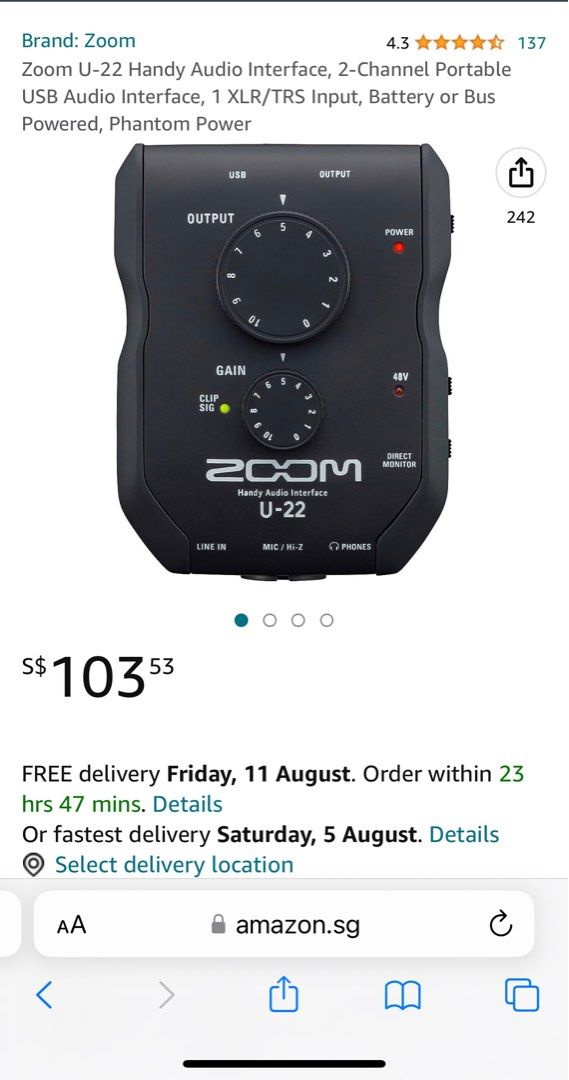 Zoom U-22 Handy Audio Interface, 2-Channel Portable USB Audio Interface ...