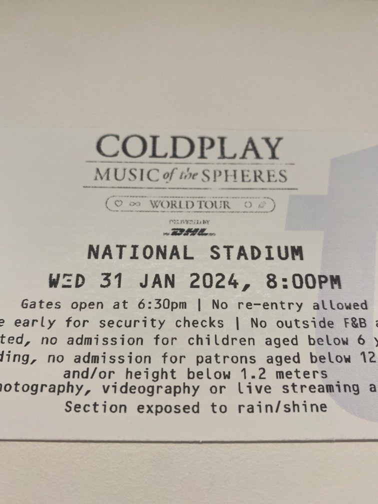 2 x Coldplay CAT 3 Tickets - 31 Jan, Tickets & Vouchers, Event Tickets ...