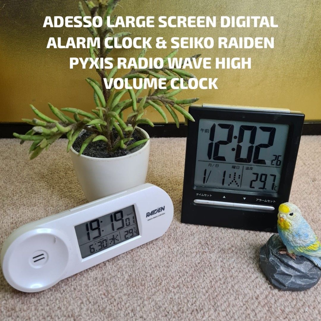 ADESSO LARGE SCREEN DIGITAL ALARM CLOCK & SEIKO RAIDEN PYXIS RADIO WAVE ...