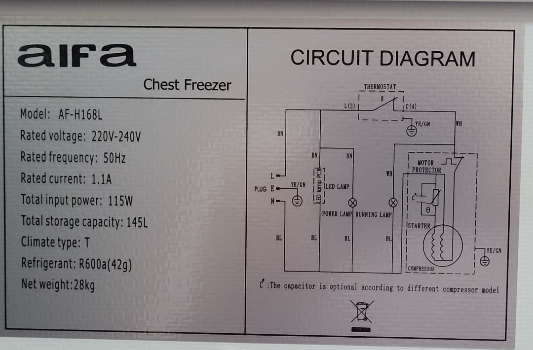 Aifa Chest Freezer AF-H168L 145 Litre, TV & Home Appliances, Kitchen ...