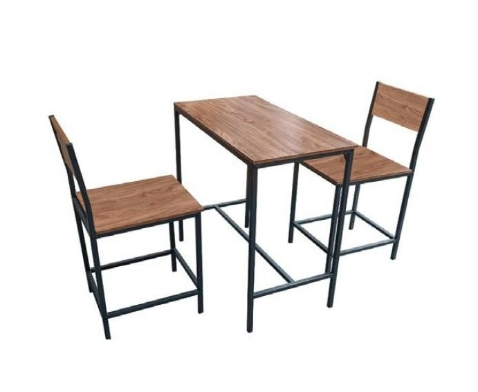 Alverstone Bar Table Set Modern Steel Legs Walnut Top on Carousell