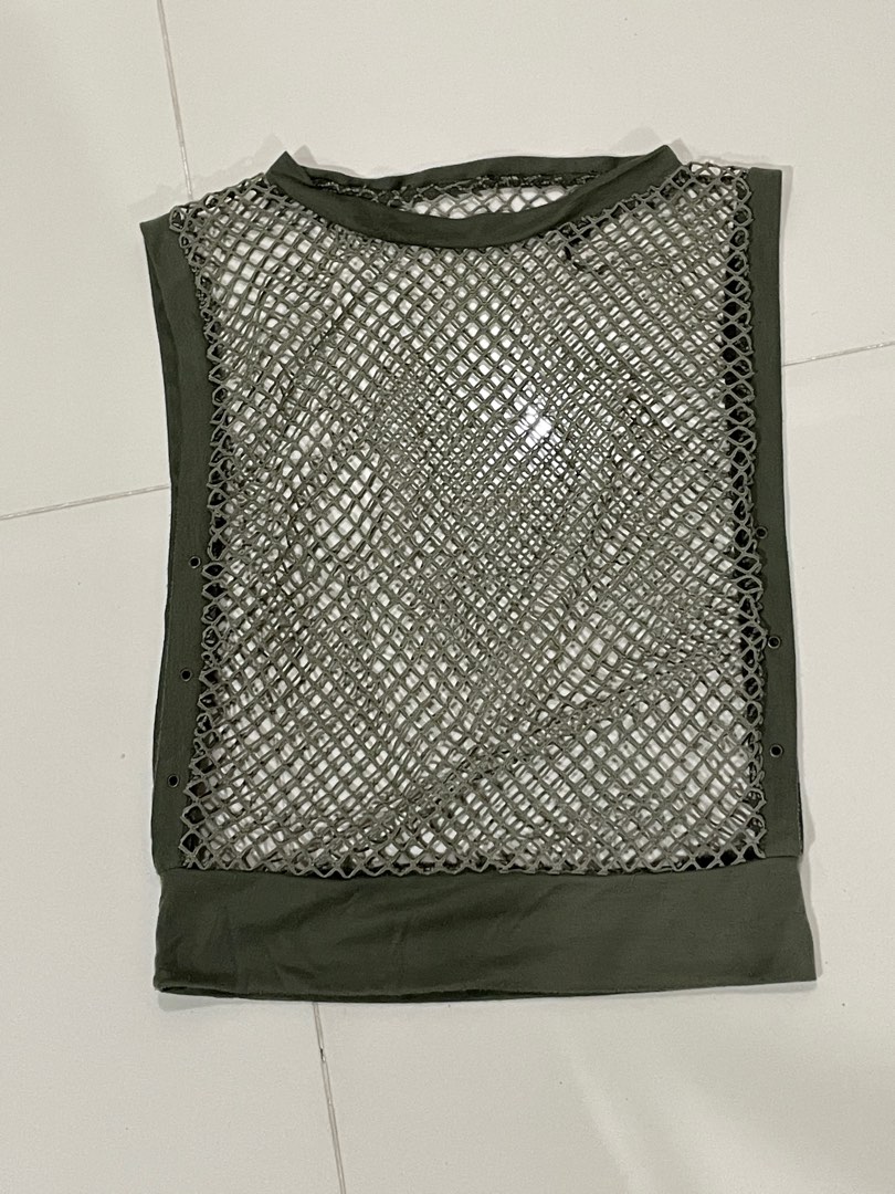 Army green net vest, Women's Fashion, Tops, Others Tops on Carousell