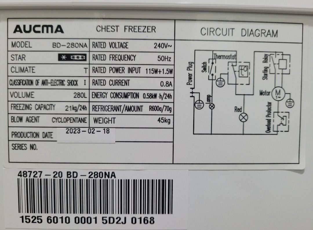 Aucma BD-280NA Chest Freezer 280L 280 Litre, TV & Home Appliances ...