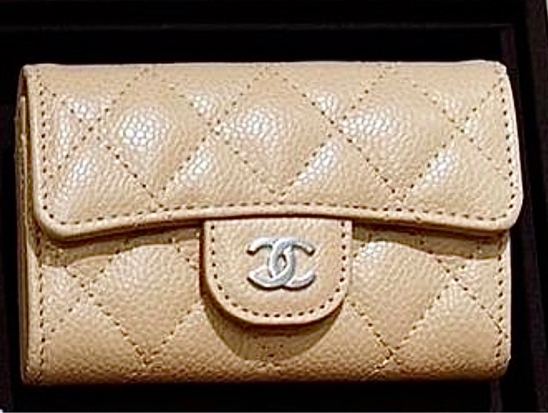 Authentic Chanel Caviar Light Beige GHW Classic Cardholder full set ...