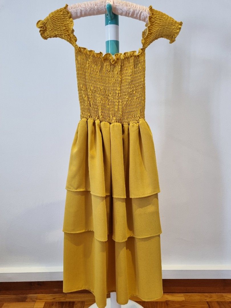 Brand New Hollyhoque Mustard Smoked Tiered Dress for sale, Women's ...
