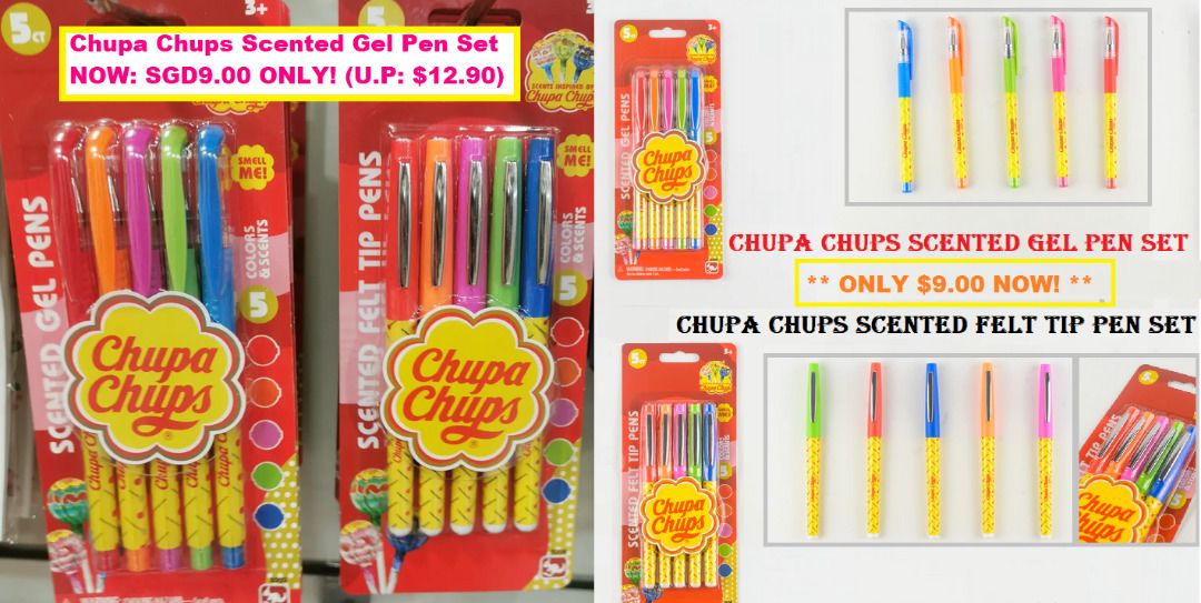 Chupa Chups Scented Gel/Felt Tip Pen Set, Hobbies & Toys, Stationery ...