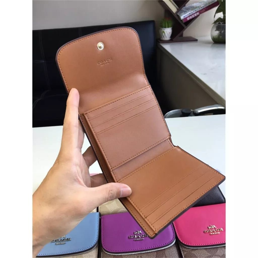 Coach Small Wallet In Signature Canvas (Women Fold Coin Purse), Women's ...