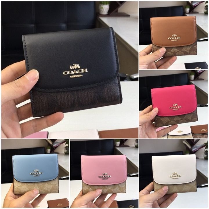 Coach Small Wallet In Signature Canvas (Women Fold Coin Purse), Women's ...