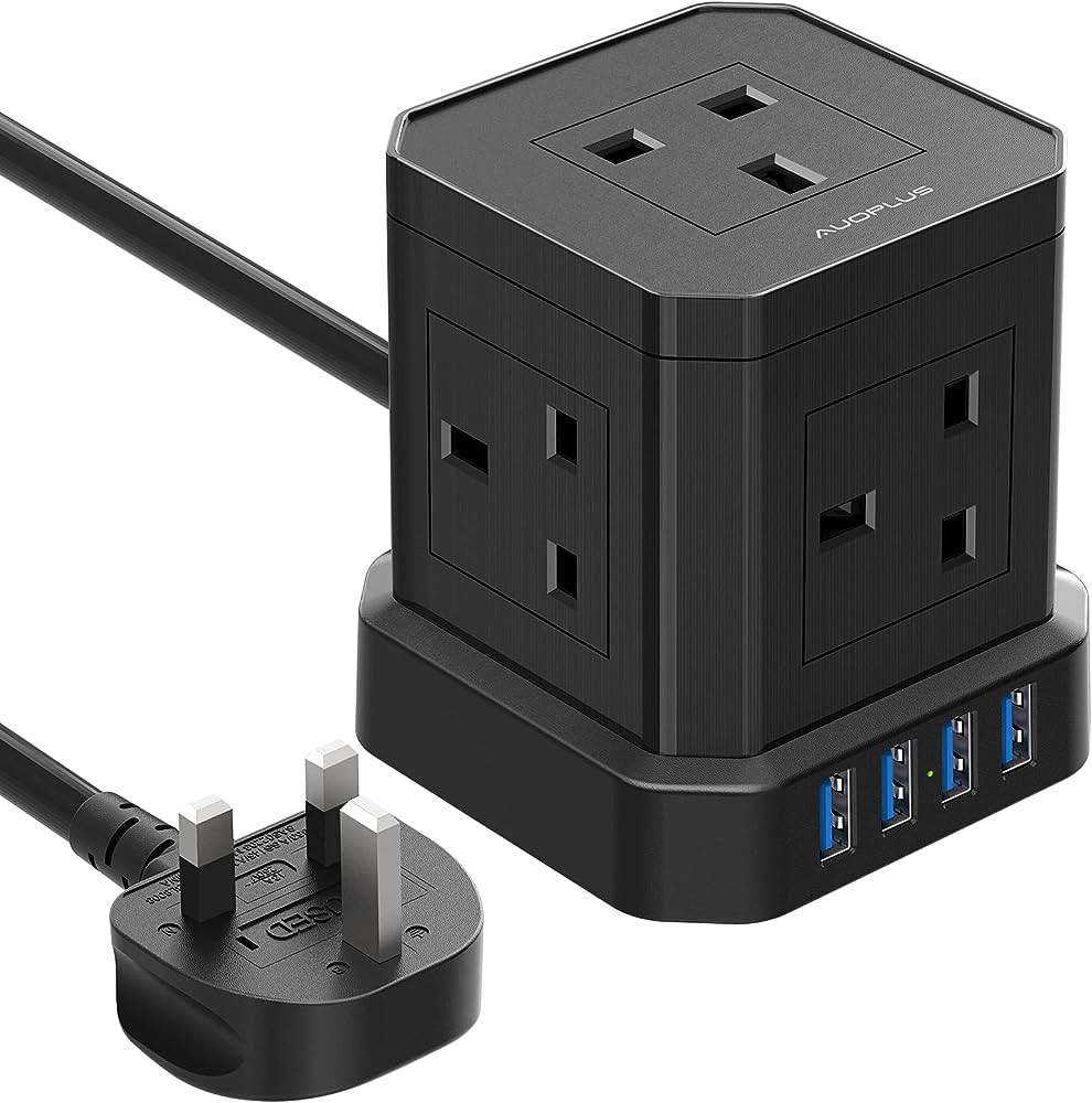 Cube Extension Lead with USB Slots, AUOPLUS 5 Way Power Strip with 4 ...