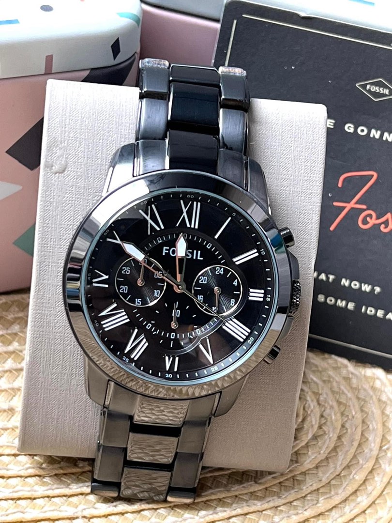 Fossil US Grant Chronograph Black Stainless Steel Men's Watch on Carousell