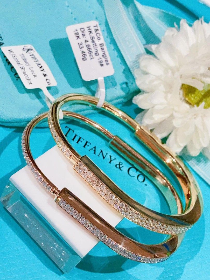 Full paved diamonds lock bangle 18k gold hk setting, Women's Fashion ...