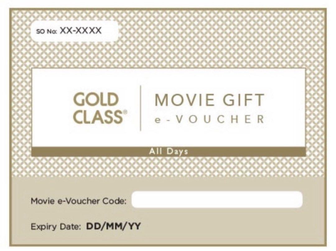 One pair of GV Gold Class Movie e-Voucher (Expiry 31 July 2024) Golden ...