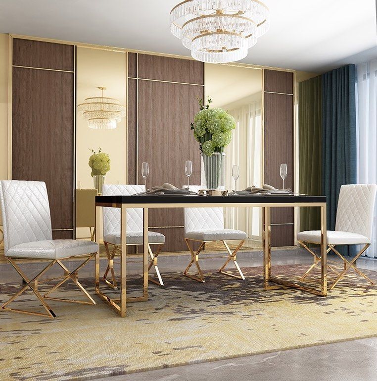 LANARE Modern Gold Dining Table Set, Furniture & Home Living, Furniture ...
