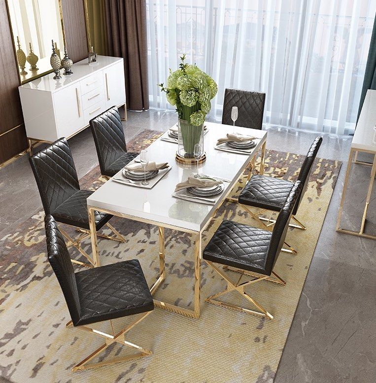 LANARE Modern Gold Dining Table Set, Furniture & Home Living, Furniture ...