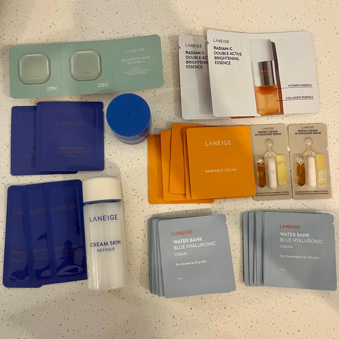 Laneige Samples neo cushion signature serum Radian C Perfect Renew Water Bank mask hyaluronic ...