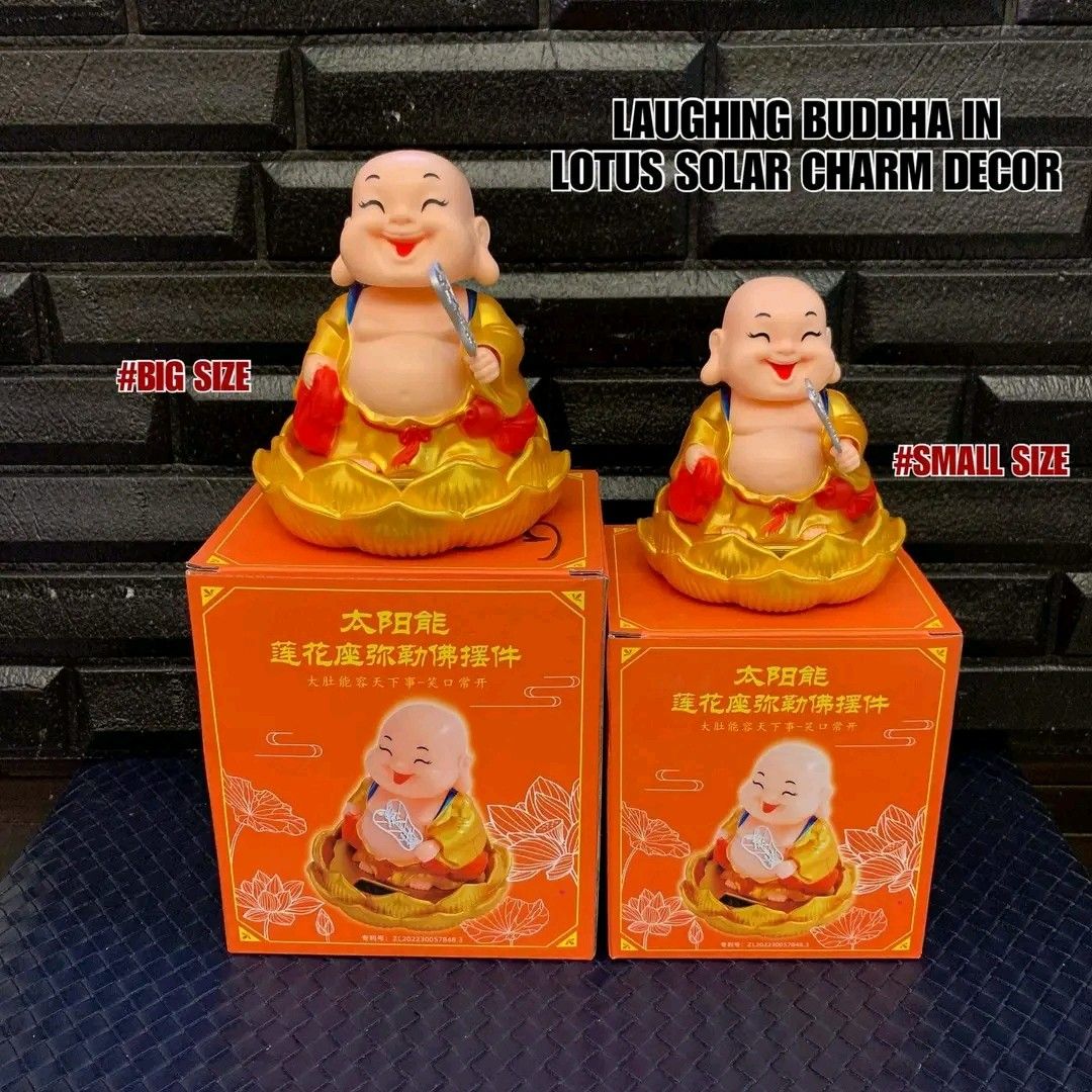 Laughing Buddha lotus solar decor on Carousell