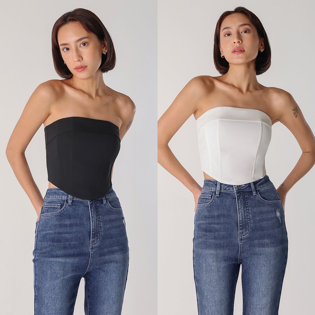 Lovet Gina Padded Fold-Over Tube Corset (Black / White), Women's ...