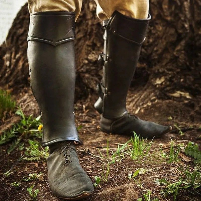 Medieval half chaps leather pu shin guards boots cover extension ...