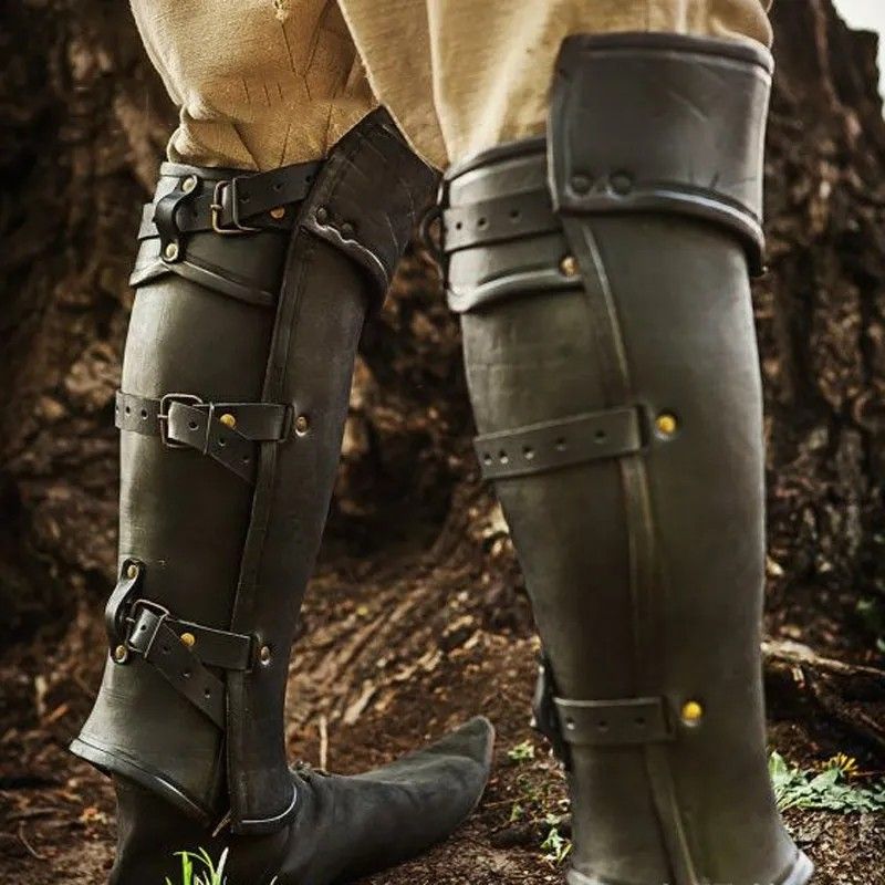 Medieval half chaps leather pu shin guards boots cover extension ...
