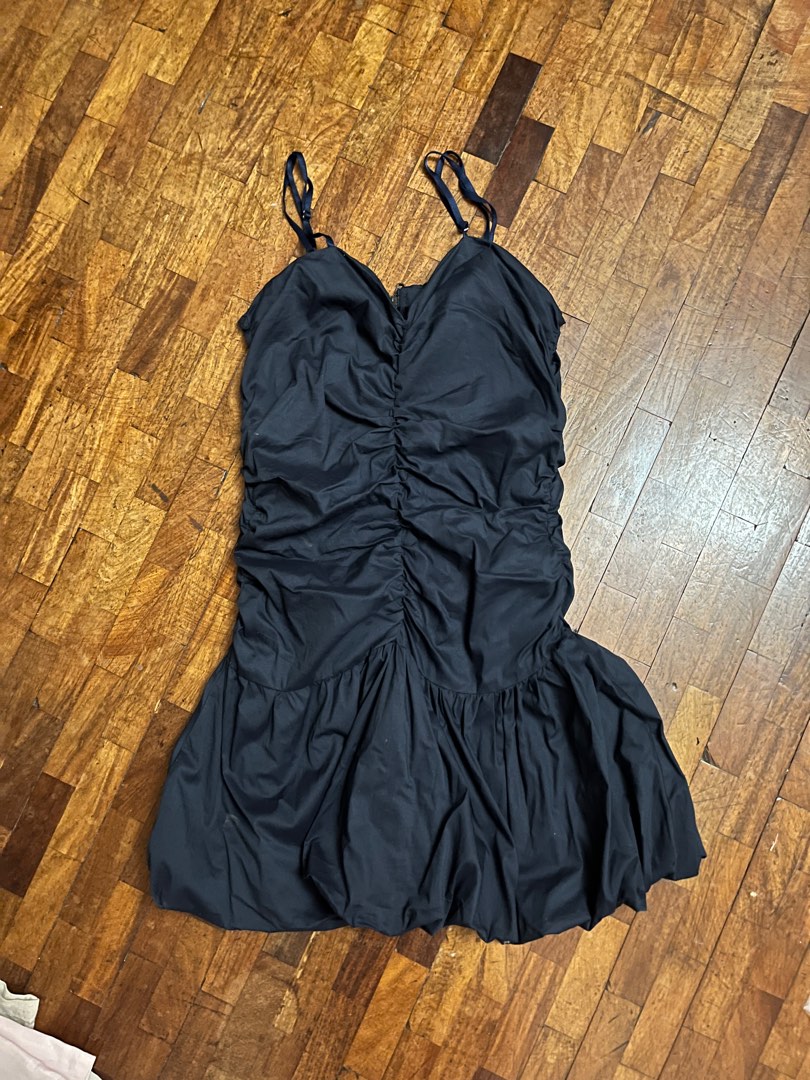 navy blue almost black ruched mini cocktail dress, Women's Fashion ...