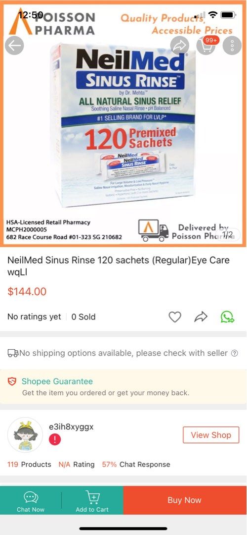 Neil Med Sinus Rinse 120 premixed Sachets expiry Dec 2026, market price ...