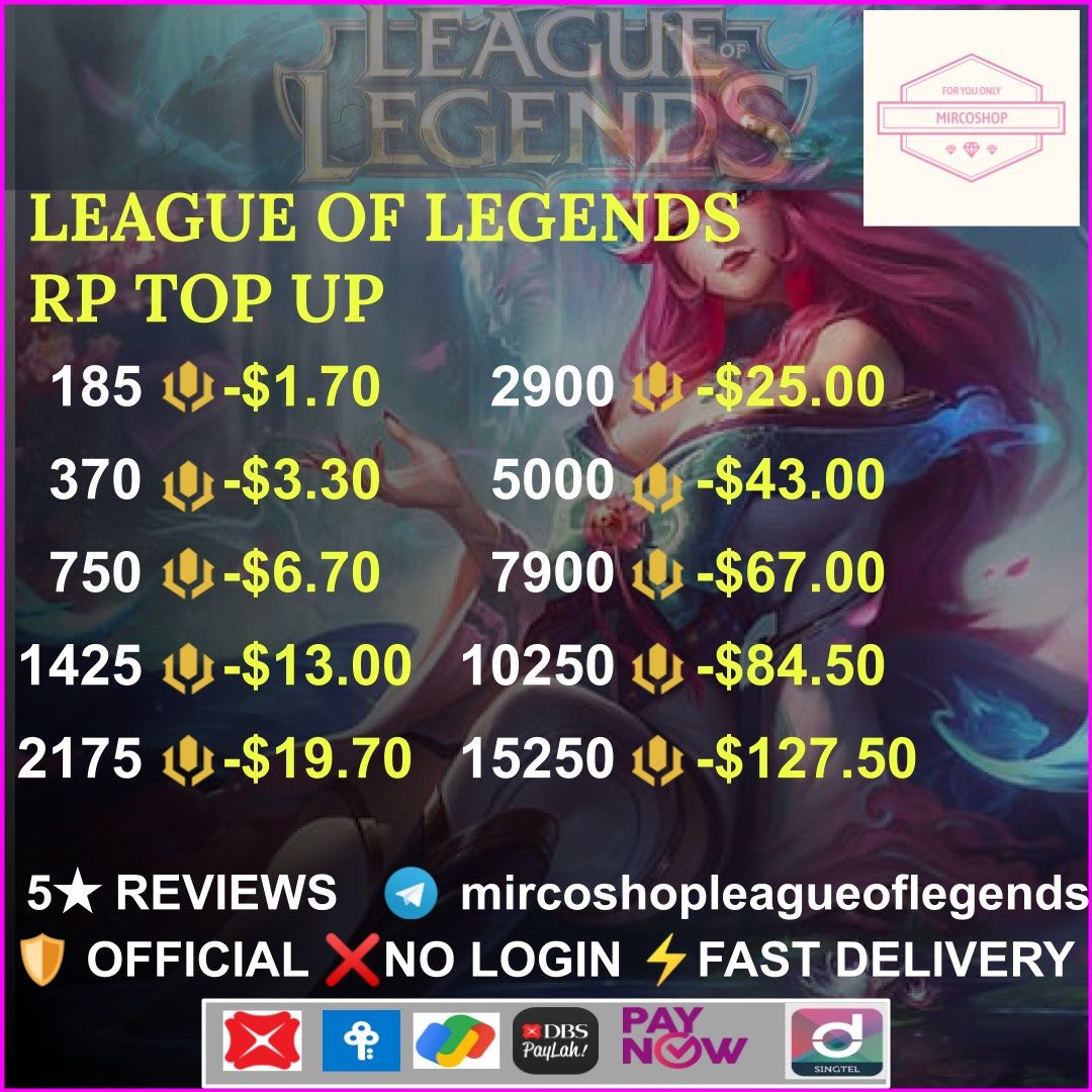 [Official No Login Topup] Cheapest LOL RP Topup League Of Legends Riot Point top up no login ...