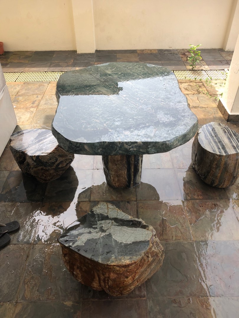 Outdoor natural stone table and four tools, Furniture & Home Living ...