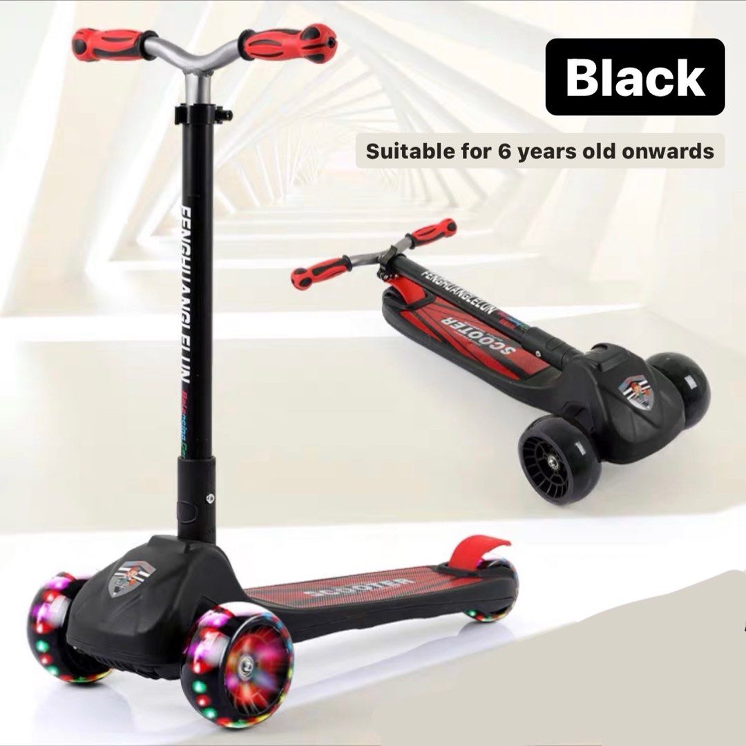 Premium 6cm LED Lighted Foldable 3 Wheels Scooter for Bigger build Kids ...