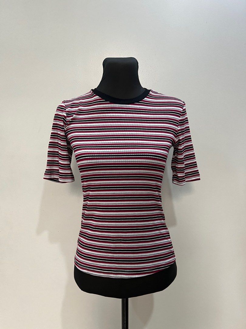 Pull & Bear Ribbed Stripped Top [UPDATED], Women's Fashion, Tops, Shirts on Carousell
