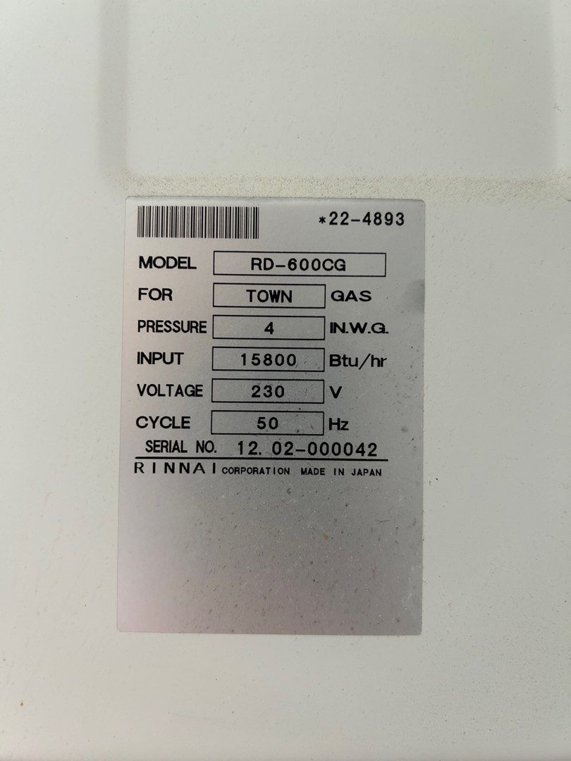 Rinnai RD-600CG Gas Clothes Dryer, TV & Home Appliances, Washing ...