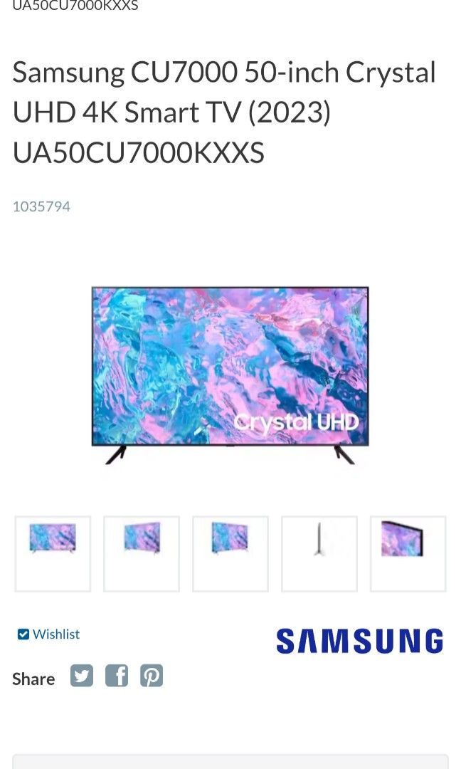 Samsung CU7000 50-inch Crystal UHD 4K Smart TV (2023), TV & Home ...