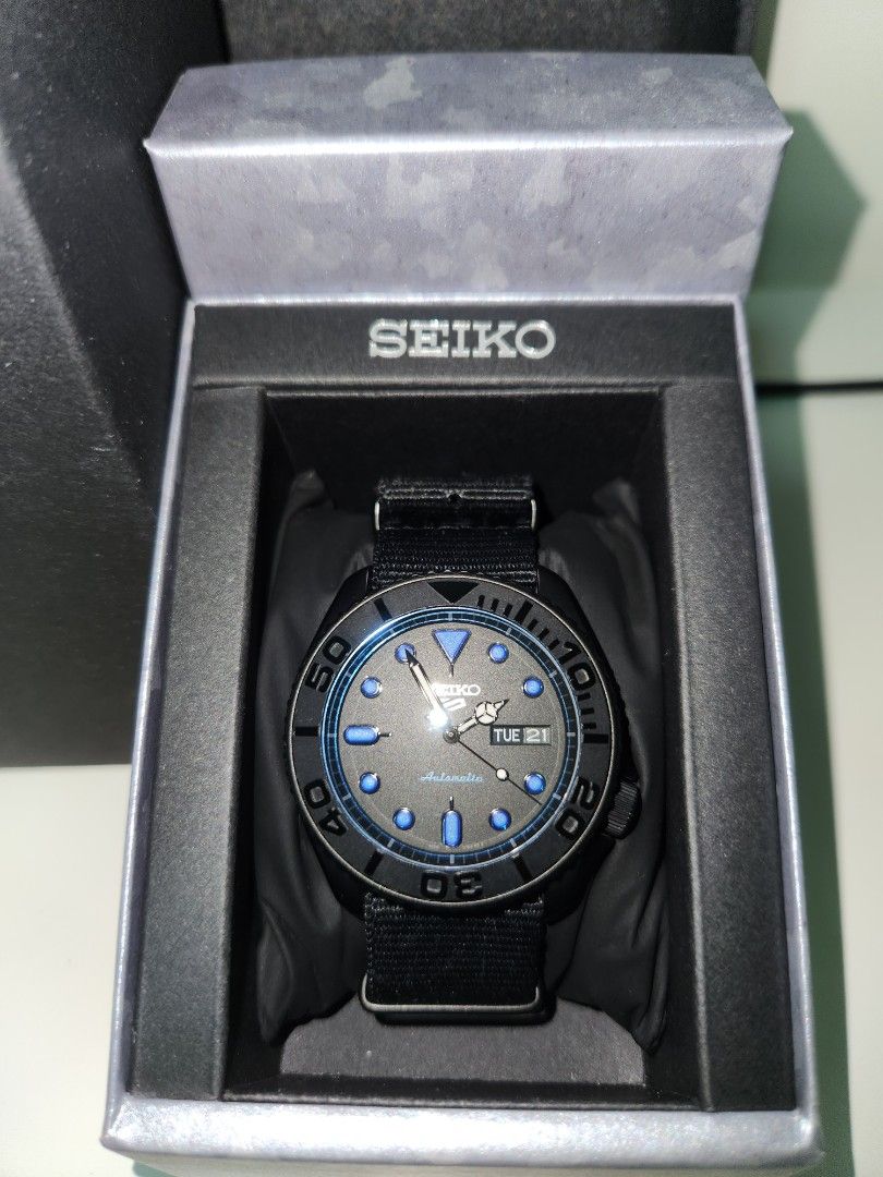 Seiko 5 Blue Eyes Black Out By H2HUB, Luxury, Watches on Carousell