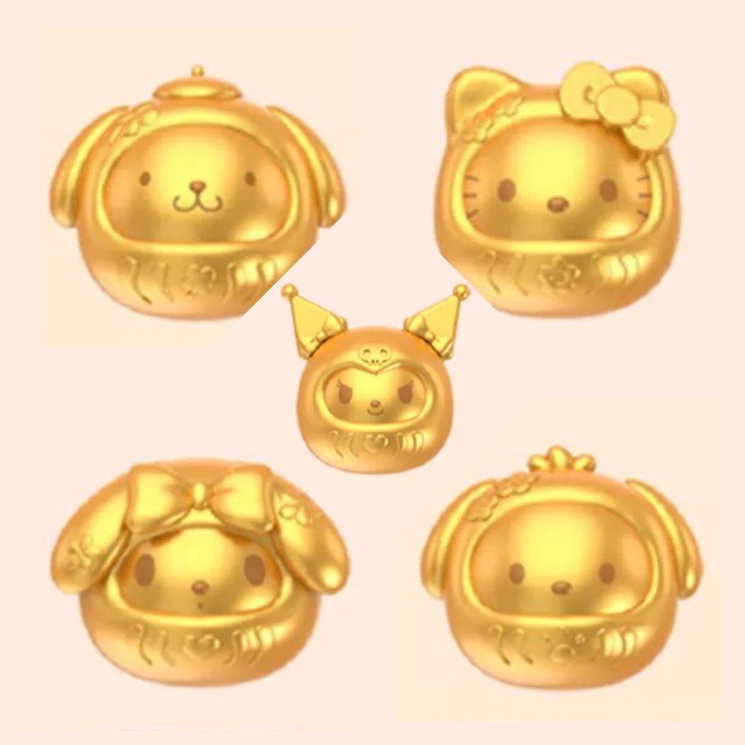 (SET) BNIP Mini Sanrio Gold Daruma x 5 (Kuromi / Melody / Hello Kitty ...