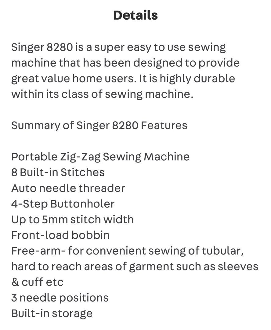 Singer 8280 Sewing machine, TV & Home Appliances, Other Home Appliances ...