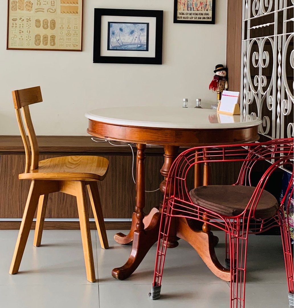 Solid Vintage Marble Kopitiam table (excluding chairs) , Furniture ...