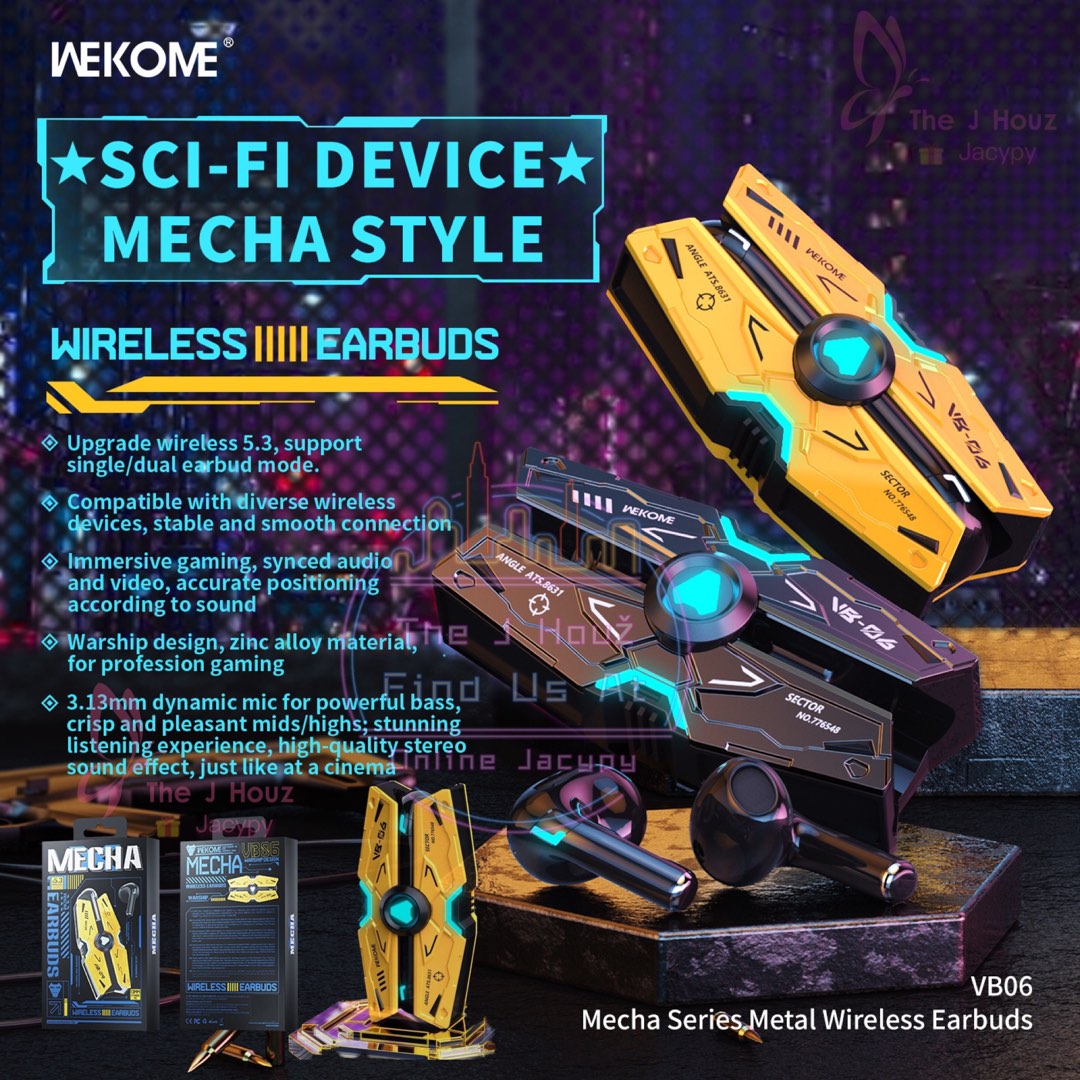 Wekome VB06 Mecha Stylish Dynamic Metal Wireless Gaming Earbuds Headset ...