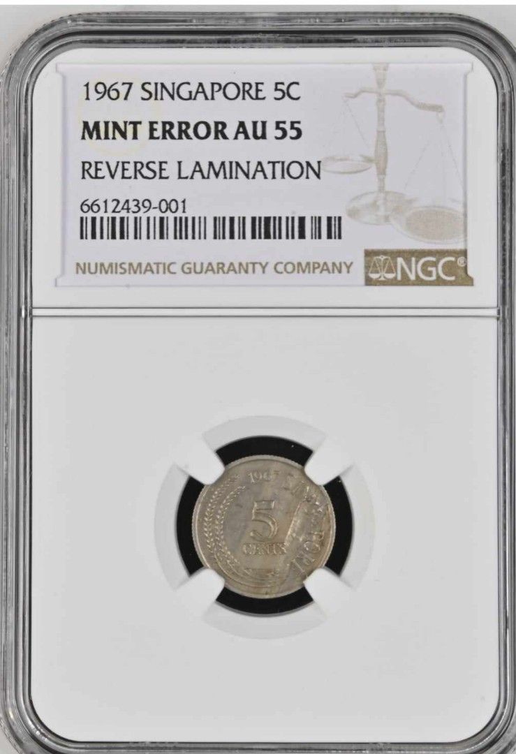 1967 Singapore 5C Mint Error Reverse Lamination AU55 NGC, Hobbies & Toys, Memorabilia ...
