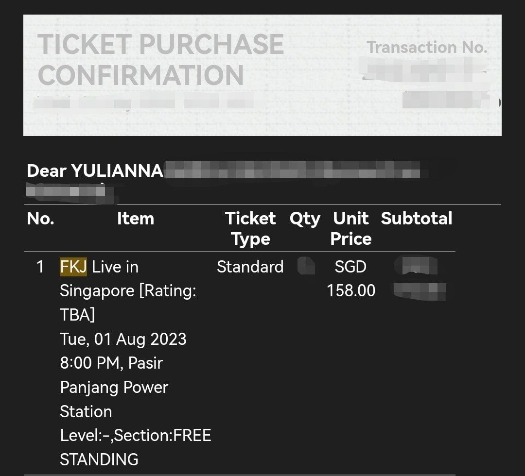 1x FKJ in SG Free Standing (1 Aug), Tickets & Vouchers, Event Tickets ...