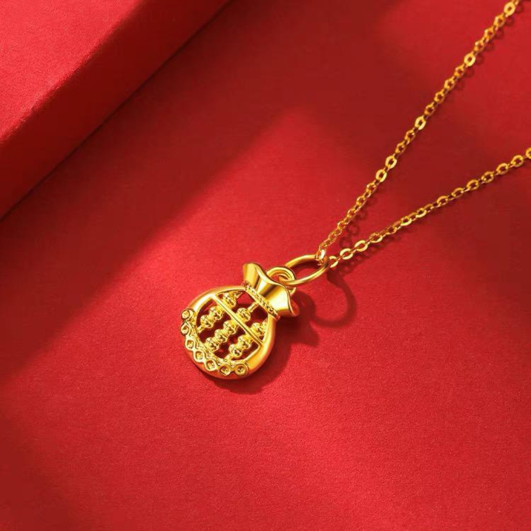 999 Pure Gold Mini Fu Dai Abacus Pendant with S925 Silver Chain, Women ...