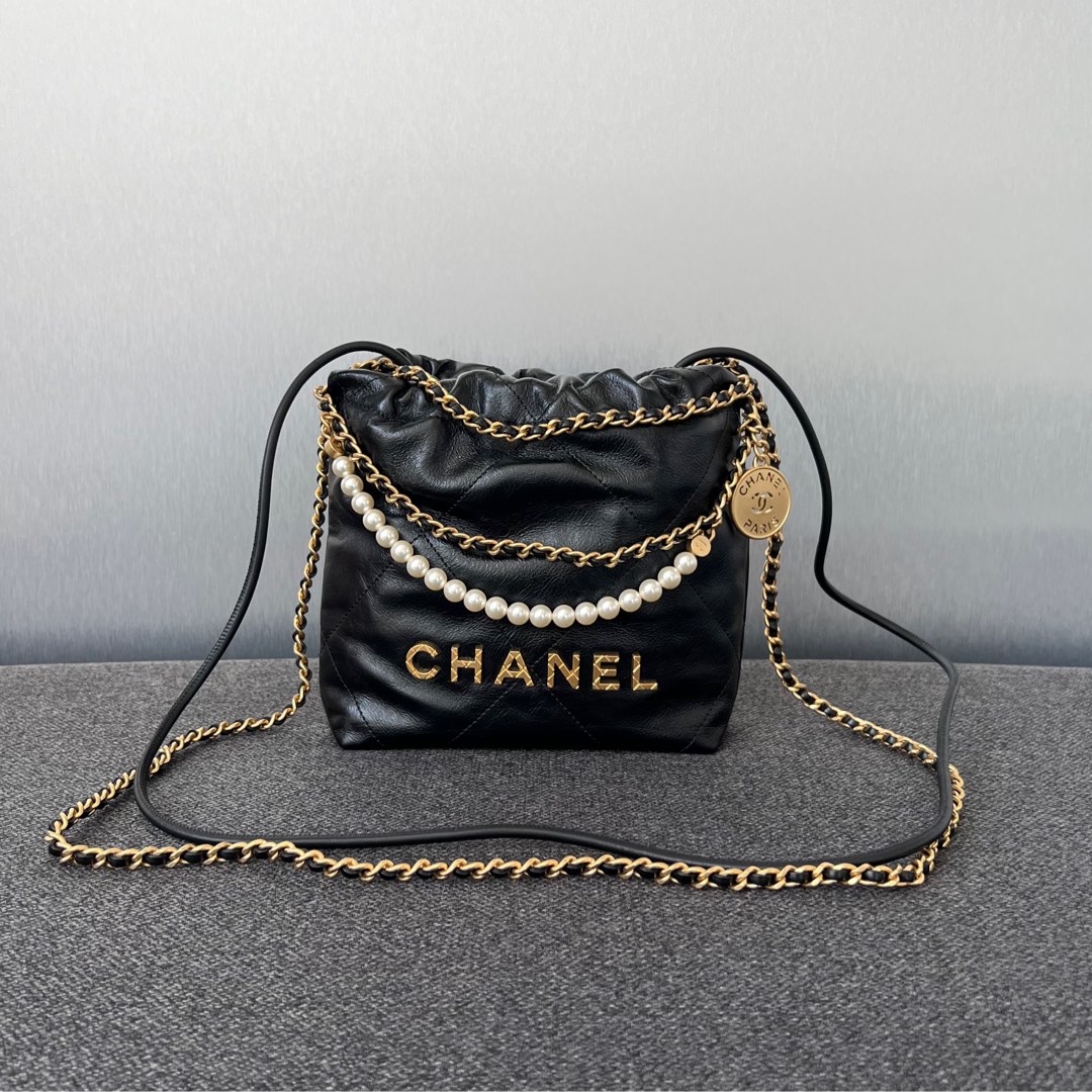 Chanel 22 Mini Pearls Black, Luxury, Bags & Wallets on Carousell