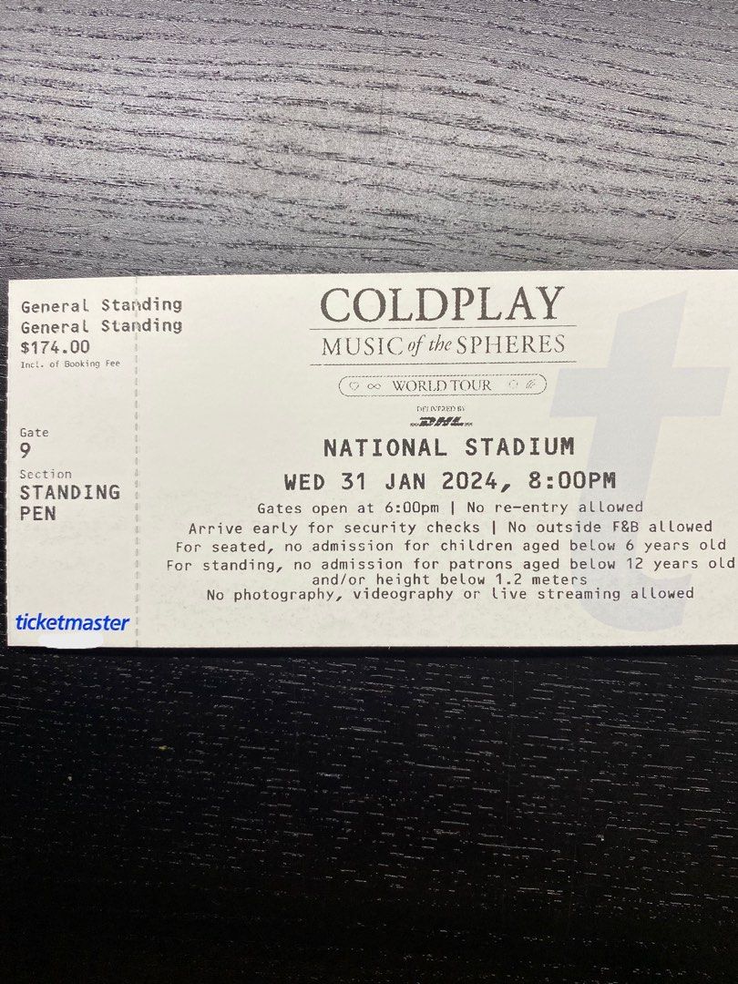 Coldplay SG 31 Jan: General Standing Physical Tickets, Tickets ...