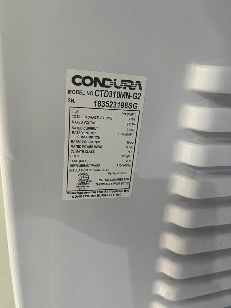 CONDURA TWO DOOR REFRIGERATOR (Pang Negosyo), TV & Home Appliances ...