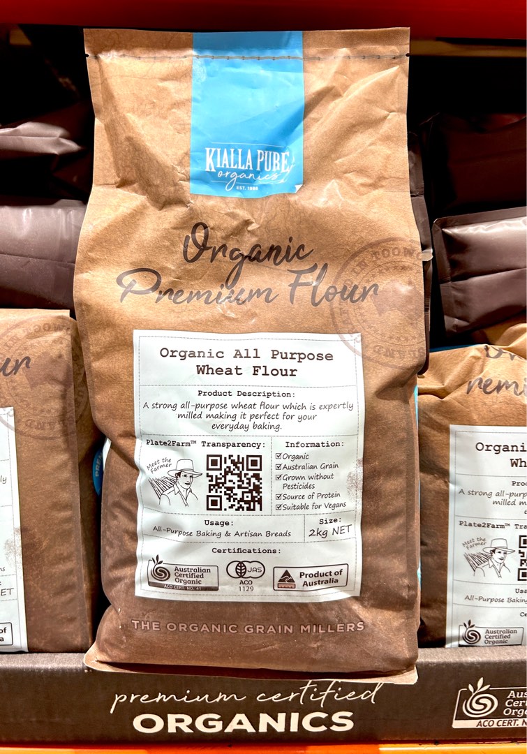 Costco好市多 Kialla 有機中筋麵粉 2公斤 organic all purpose wheat flour, 食物和飲料, 手作 ...